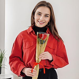 50Pcs Single Rose Sleeve Flower Wrapping Bags Kraft Paper Flower Wrapping Paper Single Floral Sleeves Flower Rose Bouquet Wrapping Sleeves Flower Wrap Bags for Mother's Day Wedding Bouquet Valentine's Gifts (Brown, 5x15.75in)