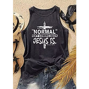 Normal Isn't Coming Back Jesus is Revelation 14 Tank Top Women Faith Jesus Cross Tank Christian Letter Print Tee Tops（Small,Dark Grey