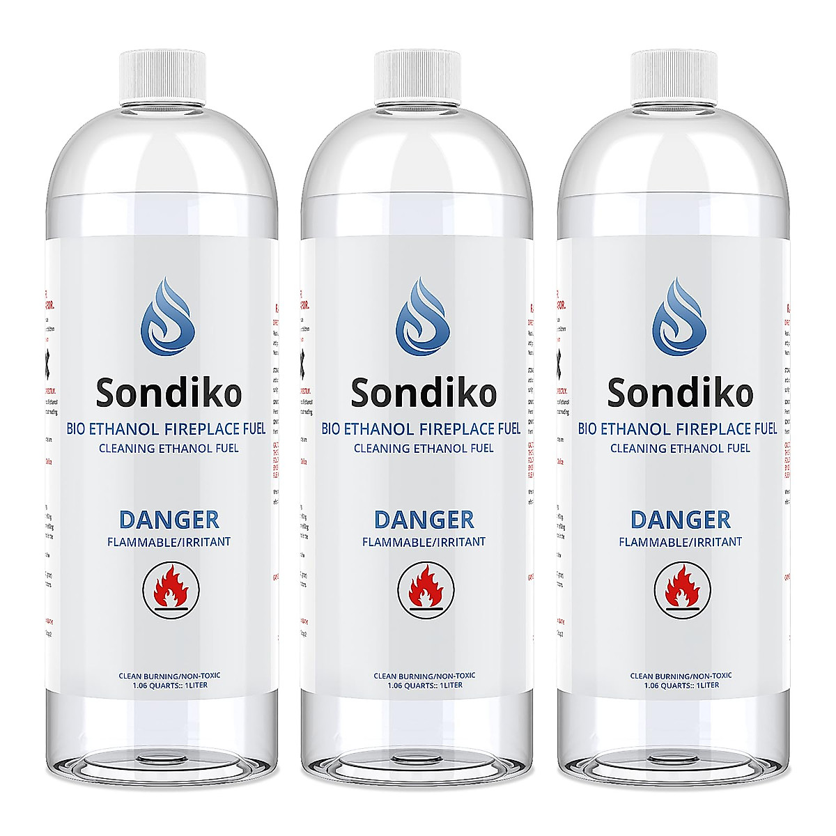 Sondiko Fireplace Fuel for Table Top Fire Pit, Bioethanol Fuel Tabletop Fire Pit, Clean Burning Sustainable Fuel, Premium Ethanol Smokeless Fuel for Fireplaces, Fire Pits, Stoves and Burners(3 Pack)