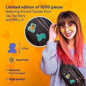 Disney Pixar Enamel Pin Set, Pack of 4 Pieces, 1.75”, Limited Edition Collectors Pins, Themed Jewelry with Art and Quotes from Up, Toy Story and WALL-E, Amazon Exclusive