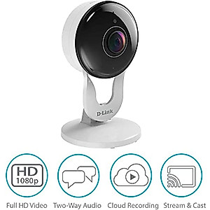 D-Link 1080p Wi-Fi Indoor Security Camera, Full HD 137-degree Wide Angle Wi-Fi Camera, Cloud Recording, Two-way Audio, Motion Detection, Night Vision, Compatible with Alexa (DCS-8300LH) (Renewed)