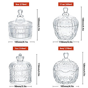 INFTYLE Glass Candy Dish with Lid Set of 4 Crystal Glass Candy Jar Jewelry Box Dappen Dish Cookie Jar for decorative storage gift idea (4pcs Clear)…