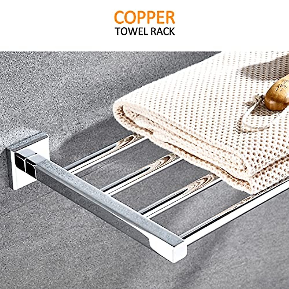 YDYFC Copper Bathroom Towel Rails Shelf, Wall Mounted 4-rods Storage Shelves, Kitchen Dish Cloths Hanger, 9 Sizes 30cm-80cm, Chrome (Size : 15.7inch(40cm))