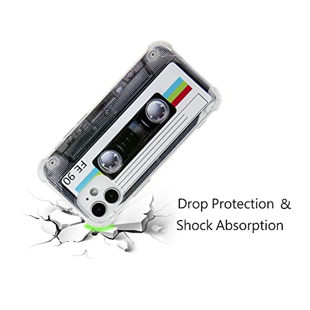 FAteamll Case for iPhone 12 Mini, Matte Finish Heavy Duty Soft Back Cover with Reinforced Corners TPU Soft Bumper Retro Cassette Tape Case Compatible with iPhone 12 Mini 5.4 Inch 2020 Released