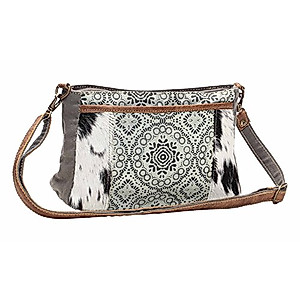 Myra Bag Dual Strap Cowhide & Upcycled Canvas Bag S-1149, Brown, One Size