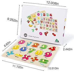 GRINNNIE Wooden Peg Puzzle for Toddlers 2 3 4 Years Old, 4 PCS Montessori Educational Learning Puzzles Set-Numbers, Letters, Animals and Fruits, Great Preschool Gifts for Girls and Boys