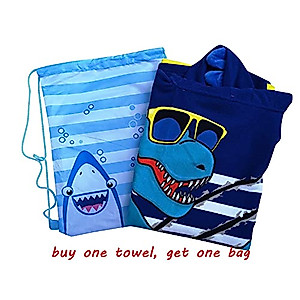 Athaelay Dinosaur Beach Towel with Hood for 3-10 Years Boys and Girls Hooded Towels Bath Robe for Kids with Drawstring Bag