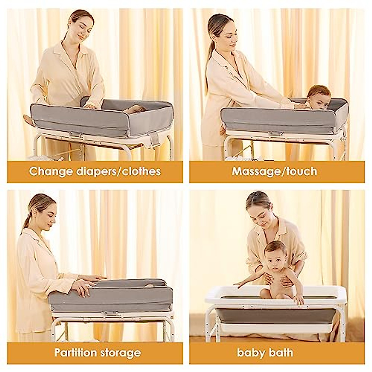 2-in-1 Baby Changing Table, Diaper Changing Station with Safety Belt，Portable Diaper Changing Table Height Adjustable Baby Changing Station for Infant and Newborn
