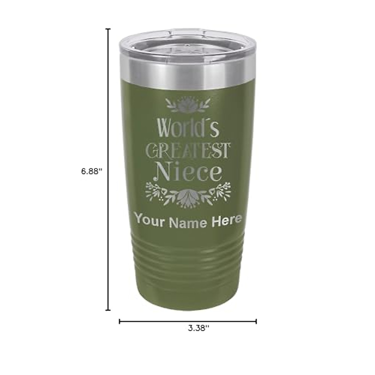 LaserGram 20oz Vacuum Insulated Tumbler Mug, World's Greatest Niece, Personalized Engraving Included (Camo Green)