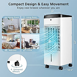 PETSITE Evaporative Air Cooler, Cold Air Cooling Fan with Remote Control, 4 Modes, 3 Speeds, 2 Ice Packs, 12H Timer, Portable Air Conditioner Windowless, Personal Swamp Cooler for Bedroom Home Dorm