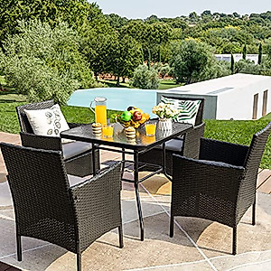 Flamaker Outdoor Furniture 5 Pieces Patio Furniture Set Patio Dining Set Patio Chairs and Table with Umbrella Hole (Grey)
