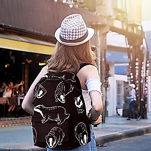 Large Canvas Backpack Cute Honey Badger Black Background College School Men & Women