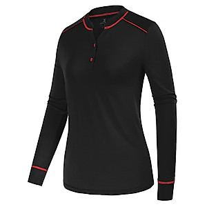 Women's UPF 50+ Golf Polo Shirts Collarless Long Sleeve Tennis Shirt Lightweight Quick Dry Athletic Tops(Black,S)