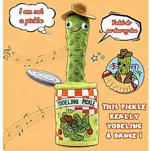 Yodeling Pickle, Talking Yodeling Toy Repeats What You Say, Singing Pickle Plush Toys - Rechargeable Twisted Mimicking Toy Singing Dance, Funny Prank Novelty Gag Gift for Adults & Kids