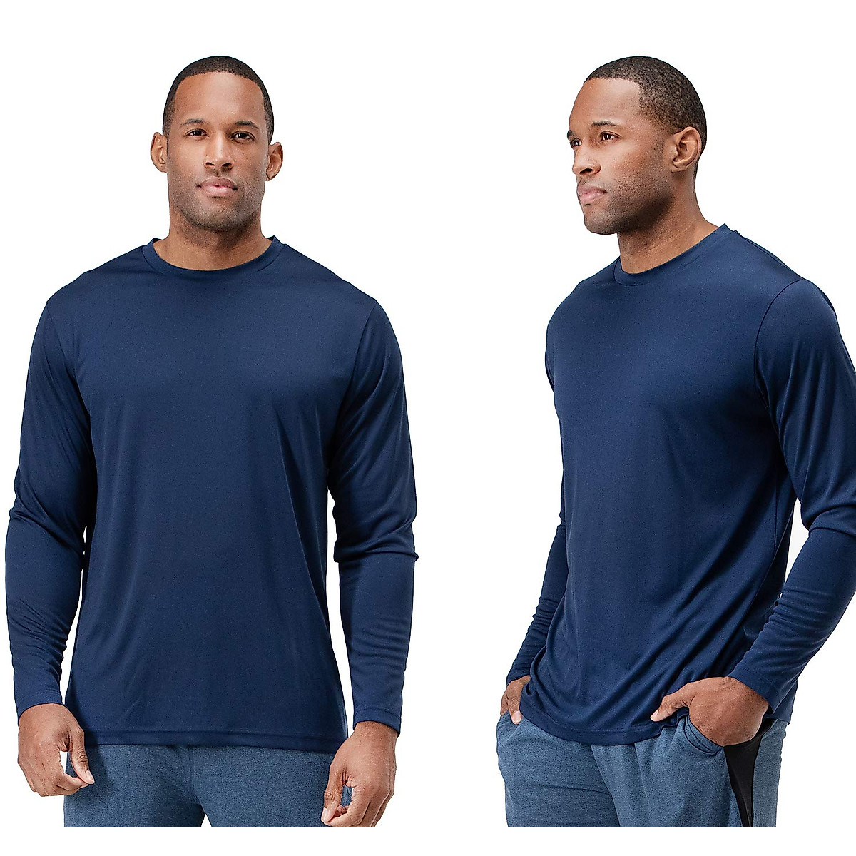 DEVOPS 2 Pack Men's Sun Protection Shirts UV SPF UPF 50+ Long Sleeve Rash Guard Fishing Running Quick Dry Lightweight (X-Large, Navy)
