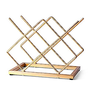Drincarier Countertop Wine Rack - 5 Bottle Freestanding Modern Gold Metal Small Wine Rack - Tabletop Wine Holder Stand for Cabinet, Pantry, Wine Bottle Storage