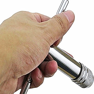 QISF Adjustable Silver T-Handle Ratchet Tap Holder Wrench with 5pcs M3-M8 3mm-8mm Machine Screw Thread Metric Plug T-shaped Tap