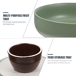 YARDWE Ceramic Footed Bowl Round Bowl Decorative Fruit Dish Holder Dessert Display Stand Foosd Serving Tray for Kitchen Counter Centerpiece Table Decoration Green