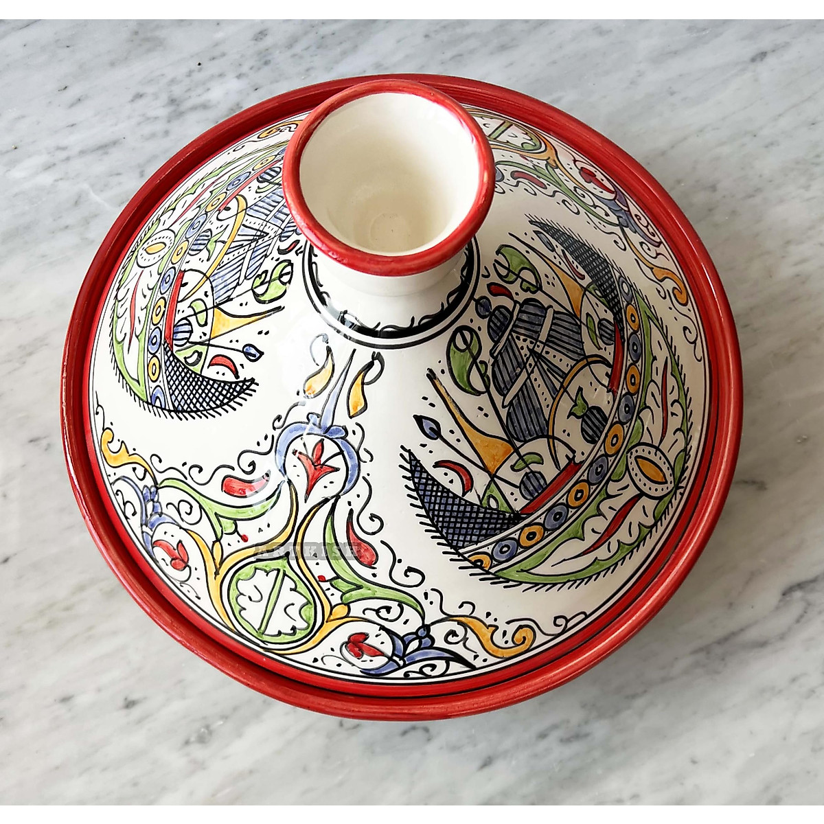 ARTKISH Large Ceramic Tajin Pot for Cooking and Serving Ideal Housewarming Gift - Artisan Moroccan Clay Tagine Pot Slow Cooker, Hand Painted Pottery Cookware. (30cm = 12 inch)