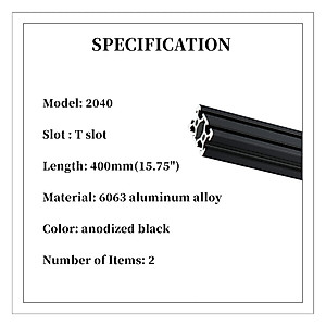2pcs 2040 T Slot Aluminum Extrusion Profile 400mm 15.74inch European Standard Anodized Extruded Linear Rail Guide Frame for 3D Printer Laser Engraving CNC Automation Equipment DIY Black BELLA BAYS