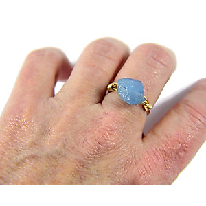 Raw Aquamarine Gemstone Ring, Irregular Shaped Stone Ring, Sterling Silver 14K Gold-Filled 14K Rose Gold-Filled Band, Wire Wrapped Band, March Birthstone, Custom Size, Jewelry Inspirations