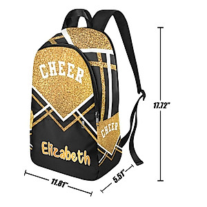 CUXWEOT Personalized Cheerleader Gold Print Backpack with Name Custom Travel Daypack Bag for Man Woman Gifts