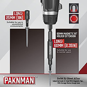PAKNMAN 25-Piece Hex Head Allen Wrench Drill Bit Set, 1/4”Magnetic Extension, Metric and SAE S2 Steel Hex Bits Set, 1" Long