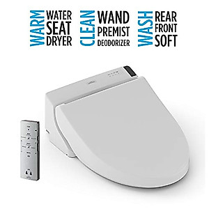 TOTO SW2043R#01 C200 Electronic Bidet Toilet Cleansing Water, Heated Seat, Deodorizer, Warm Air Dryer, and PREMIST, Round, Cotton White