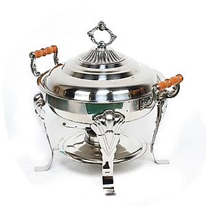 Full Size Stainless Steel Chafing Dish Buffet Set, Round/Rectangular Catering Warmer Set with Food Trays & Mirror Cover, Thick Stand Frame Food Warmer for Kitchen Party Banquet (Round)