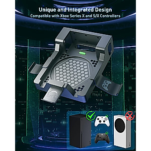Wall Mount for Xbox Series X with 2 Controller Holders and 1 Headphone Stand, Wall Mount Kit for Xbox Series X Accessories, Dual Ventilation Design Wall Shelf, Place Console Front Facing