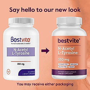 BESTVITE N-Acetyl L-Tyrosine 350mg (NALT) (120 Capsules) - No Stearates - Non GMO - Gluten Free