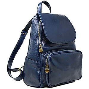 Floto Livorno Full Grain Leather Backpack Knapsack (Navy Blue)