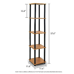 FURINNO Turn-N-Tube 5-Tier Corner Square Rack Display Shelf, Round, Black/Grey