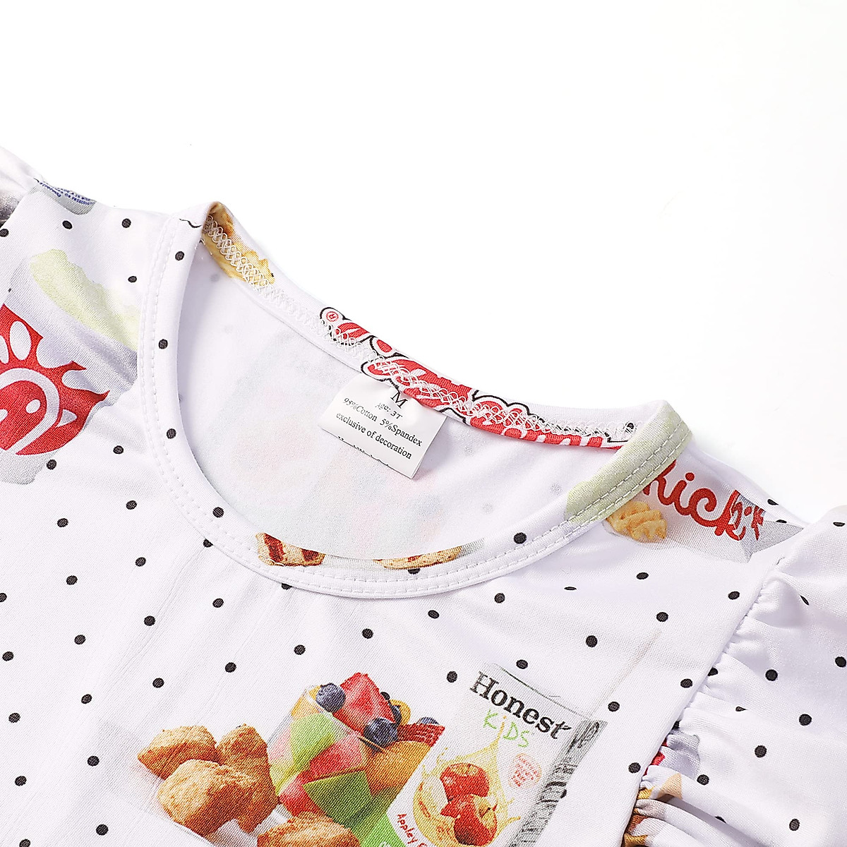 JONGOS Toddler Girls Fried Chicken Burger Pattern Dresses Ruffle Bottom Flutter Sleeve Summer Apparel 4-5T