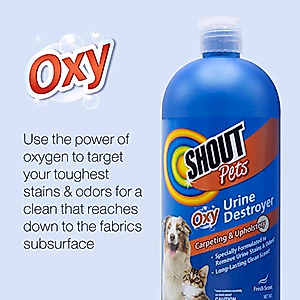 Shout for Pets Turbo Oxy Urine Remover | Carpet Cleaner and Pet Odor Eliminator in Fresh Scent, 32 Oz | Fast, Easy, and Effective for Pet Odors in Homes