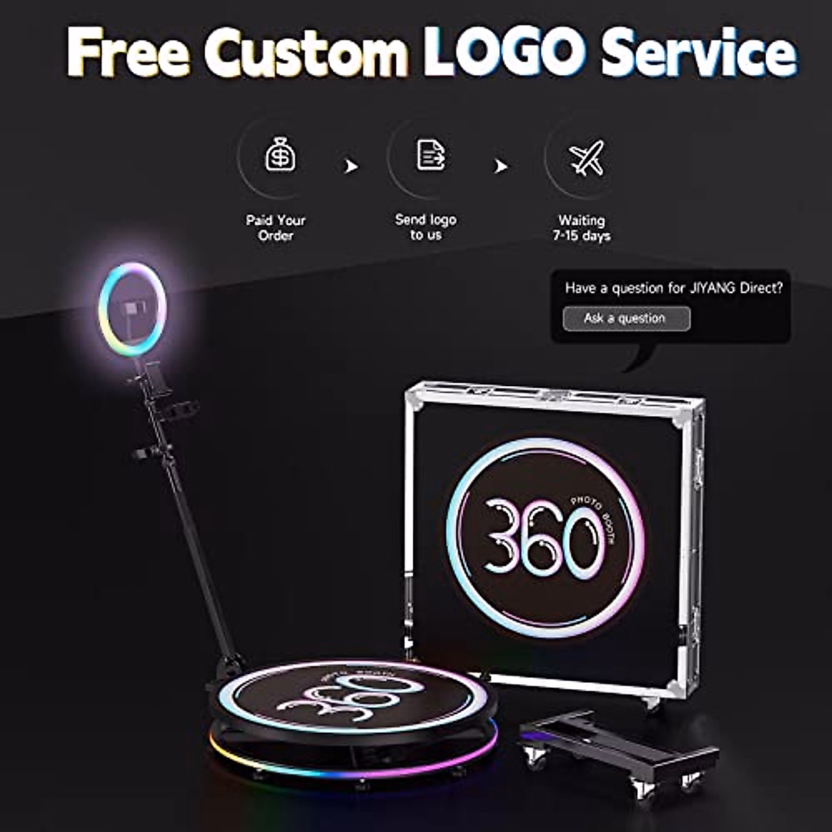 360 Photo Booth Machine for Parties - 3 People to Stand on (31.5"+Flight Case) Software APP Control, Free Customize Logo, JIYANG Automatic Slow Motion Rotating 360 Video Camera Booth Selfie Platform