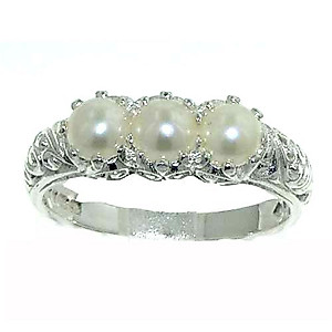 LetsBuyGold 925 Sterling Silver Cultured Pearl Womens Band Ring - Size 12