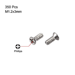 uxcell M1.2 x 3mm Phillips Screw Fastener Silver Tone for Laptop PC TV Fan Switch 350pcs