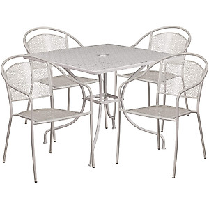 Flash Furniture Oia Commercial Grade 35.5" Square Light Gray Indoor-Outdoor Steel Patio Table Set with 4 Round Back Chairs
