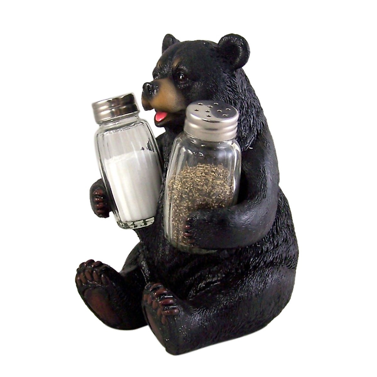 Liphontcta Season Beary Carefully Black Bear Salt and Pepper Shaker Holder 7 Inch (Shakers Included)