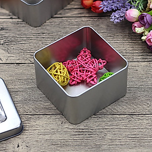 6-Pack of 8 Ounce Metal Box Square Rectangle Storage Tin Container Set with Large Clear Window Lids 3.6 x 3.6 Inches base x 2.4 inches tall