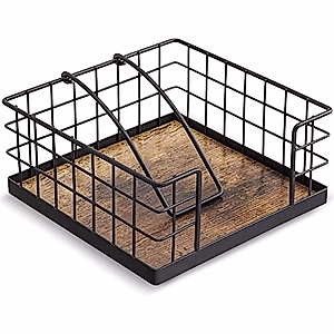 Honiter Napkin Holder, Farmhouse Flat Napkin Holder with Weighted Arm, Wooden Napkin Holders for Paper Napkins, Square Napkin Dispenser for Countertop, Cocktail Napkin Holder for Kitchen, Dining Room