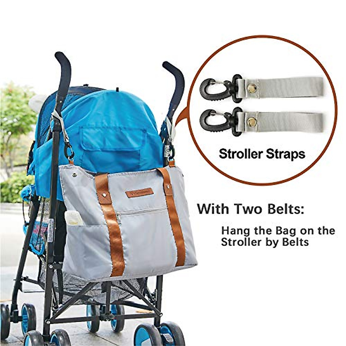 Baby Large Diaper Bag, Maternity Nappy Tote Bags for Mom Organizer Multi-Function Travel Shoulder Bag Waterproof with Stroller Straps, Nappy Changing Pad, Insulated Pockets Grey