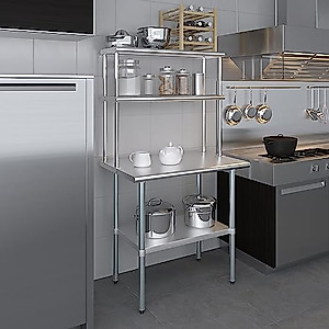 Amgood Stainless Steel Work Table Double Tier Overshelf | Metal Kitchen Prep Table & Shelving Combo | NSF (24" x 36" Work Table + 12" Overshelf)
