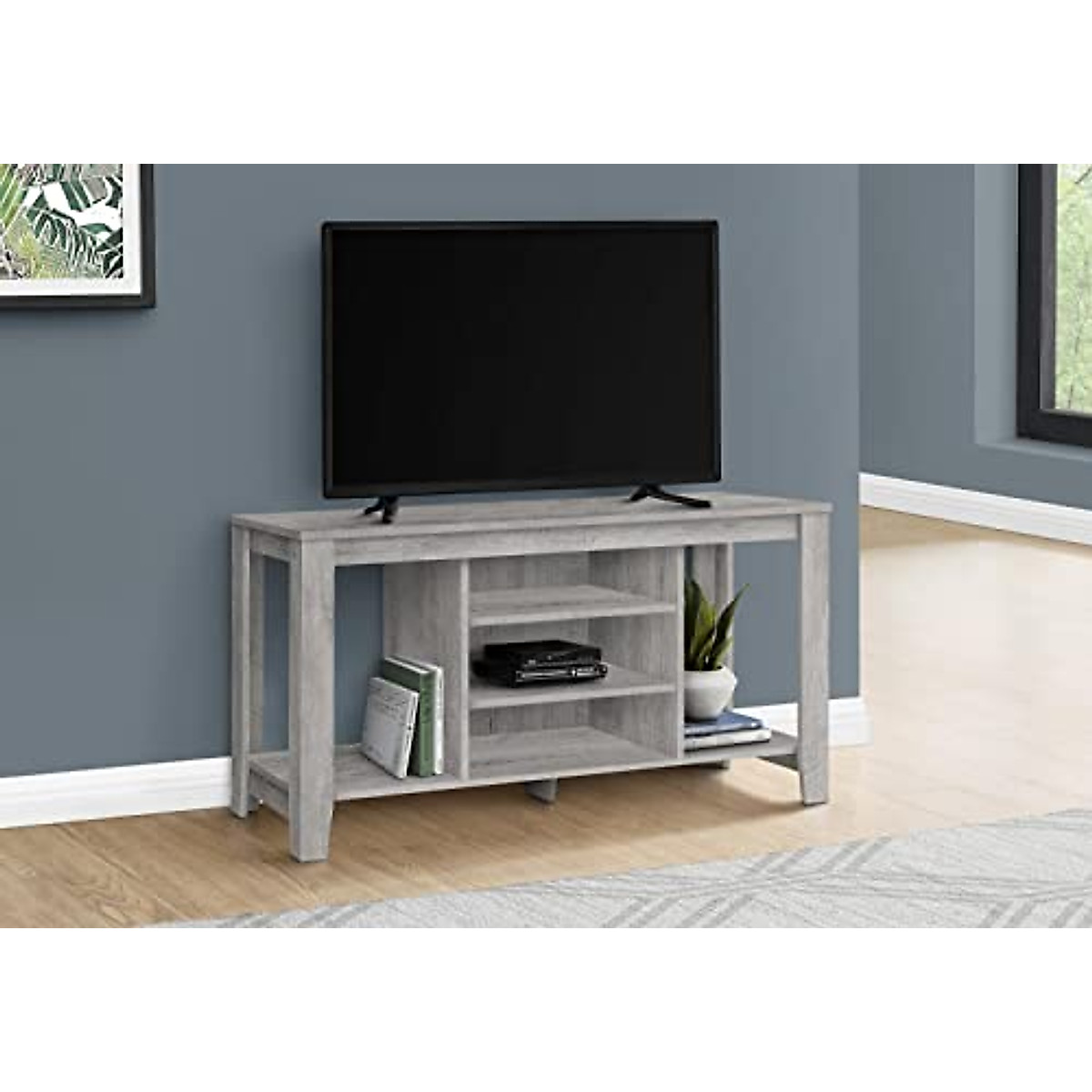 Monarch Specialties I 3564 Tv Stand, 48 Inch, Console, Media Entertainment Center, Storage Shelves, Living Room, Bedroom, Laminate, Grey, Contemporary, Modern