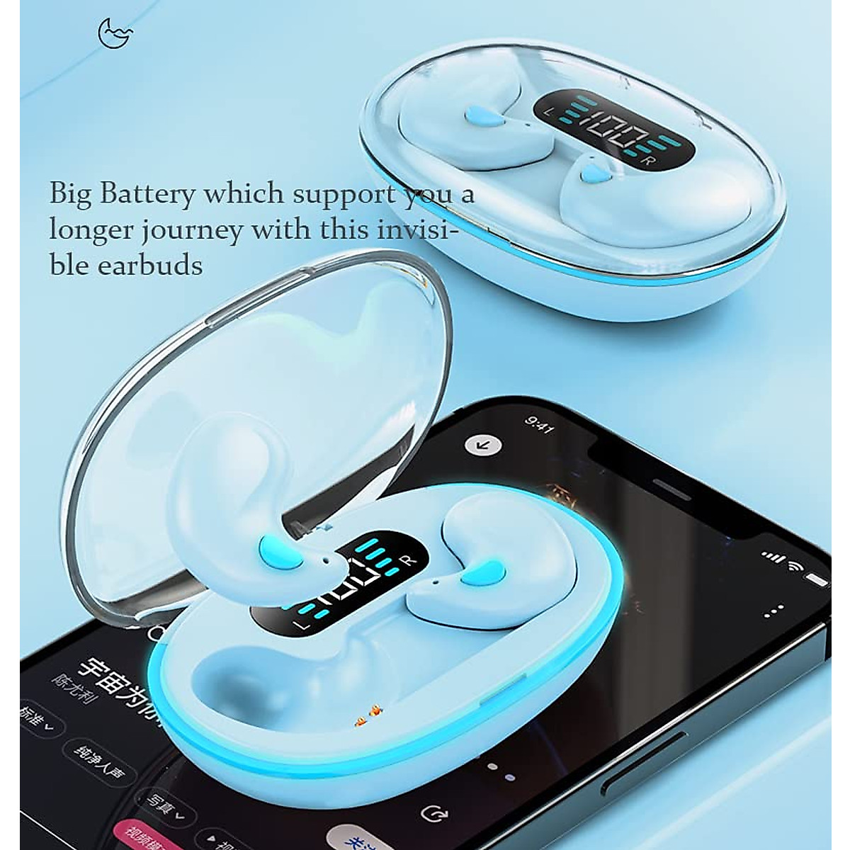 Loluka Invisible Earbuds for Sleep Mini Bluetooth Earbuds True Wireless Earbuds Stereo HiFi Music IPX4 Waterproof Invisible Headphones with Charging Case