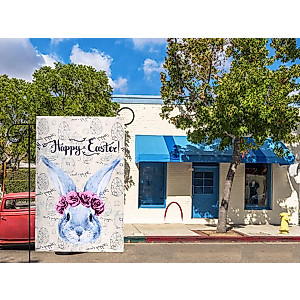 Spring Bunny Garden Flag 12x18 Inch Double Sided for Outside,Spring Yard Flag with Easter Eggs Rabbits,Easter House Flag for Holiday Yard Outdoor Easter Decoration