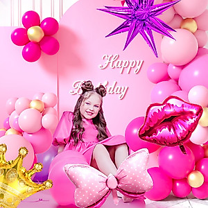 PLULON Pink Princess Balloon Garland Arch Kit with Hot Pink Tassel Plastic Tablecloth Pink Gold Metallic Balloons for Kids Girls Birthday Party Bridal Baby Shower Wedding Decorations