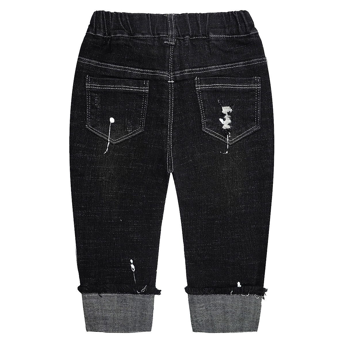 CHUMHEY Little Kid Jeans, Baby Boys Girls Elastic Waist Ripped Denim Pants,Black,3T