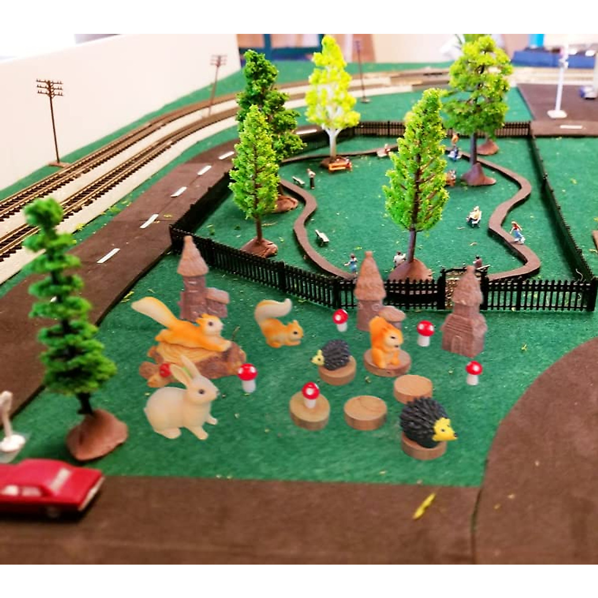 OrgMemory 42pcs Animal Trees, Ho Scale Bushes with Animals Figures, Plastic Trees for Projects 1.5-6 inch(4-16 cm), Model Train Scenery